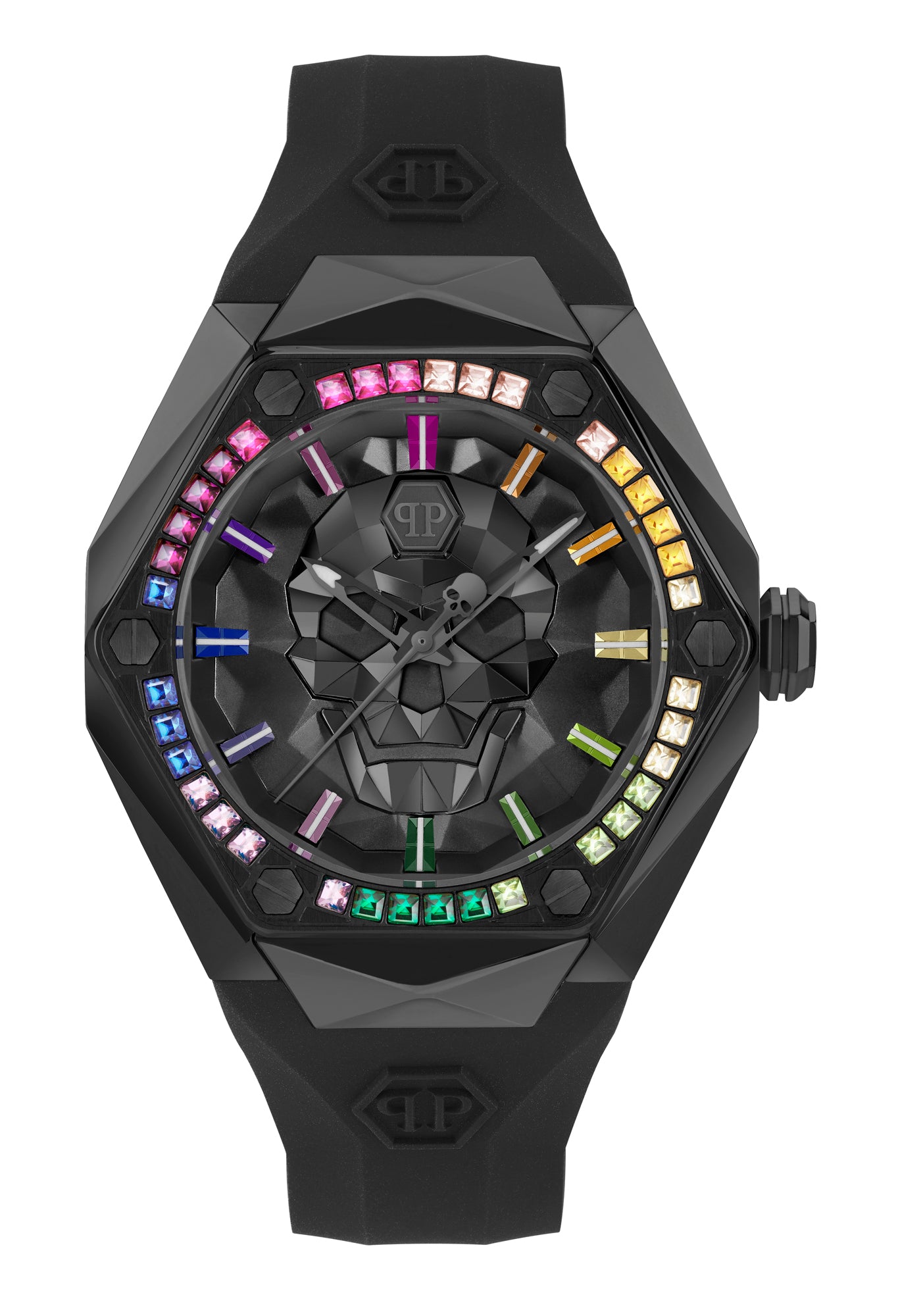 Philipp Plein Pwathe Skull Spikes Men Black Hexagon Dial Analog Watch ...
