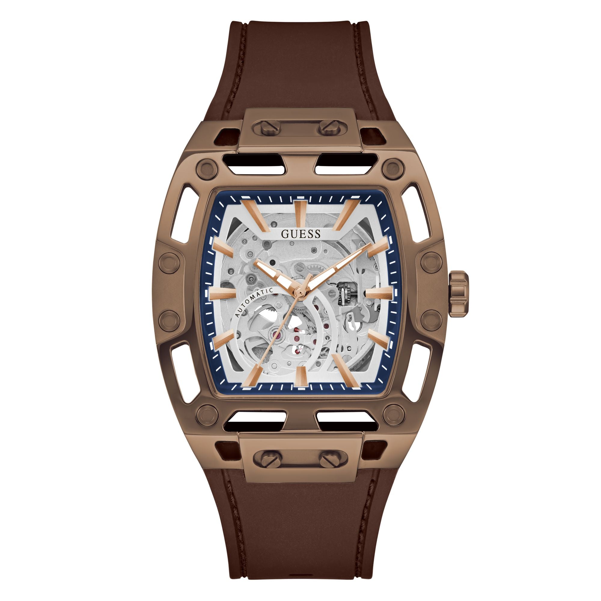 Guess Phoenix Silver Rectangle Mechanical Automatic Men Watch ...