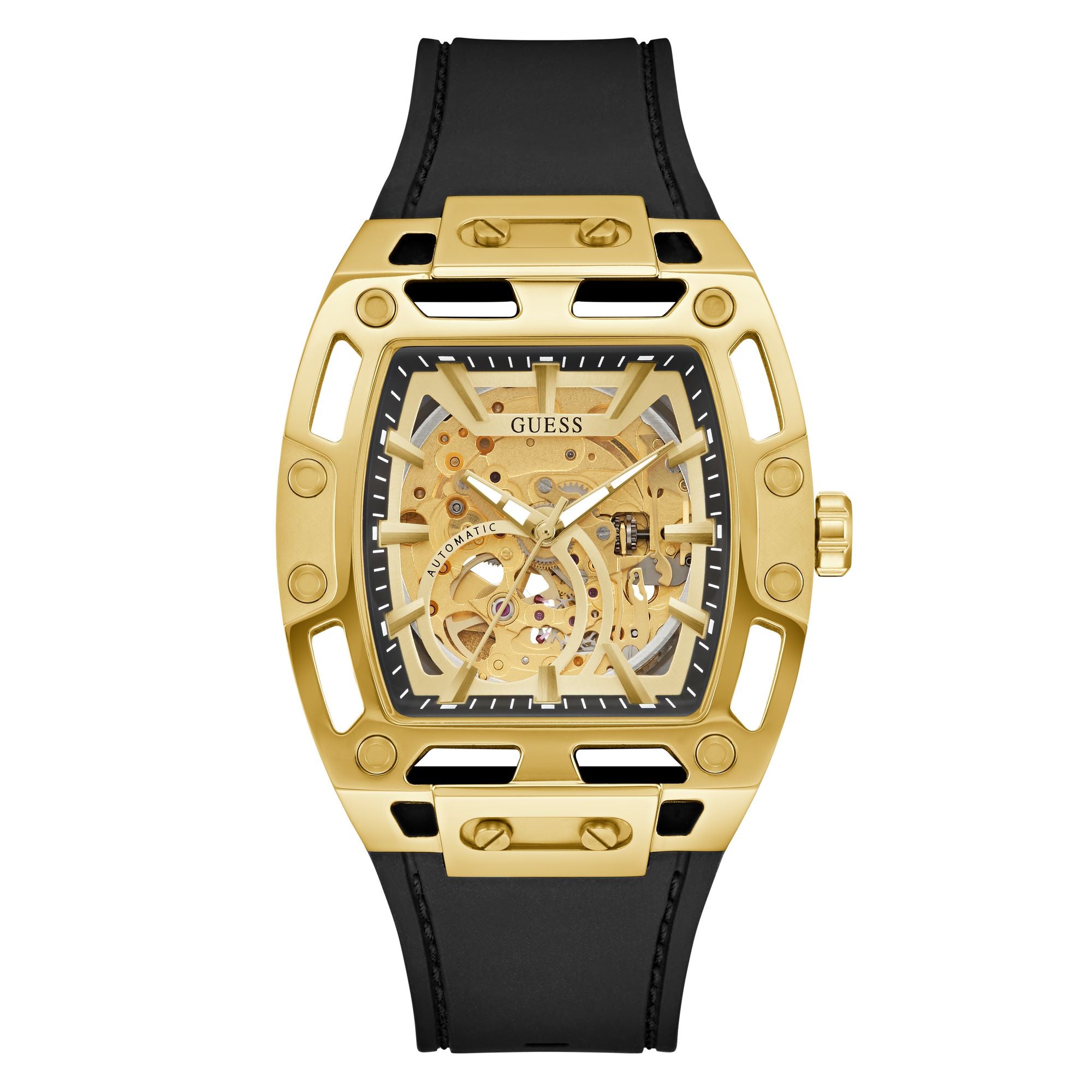 Guess Phoenix Champagne Rectangle Mechanical Automatic Men Watch ...