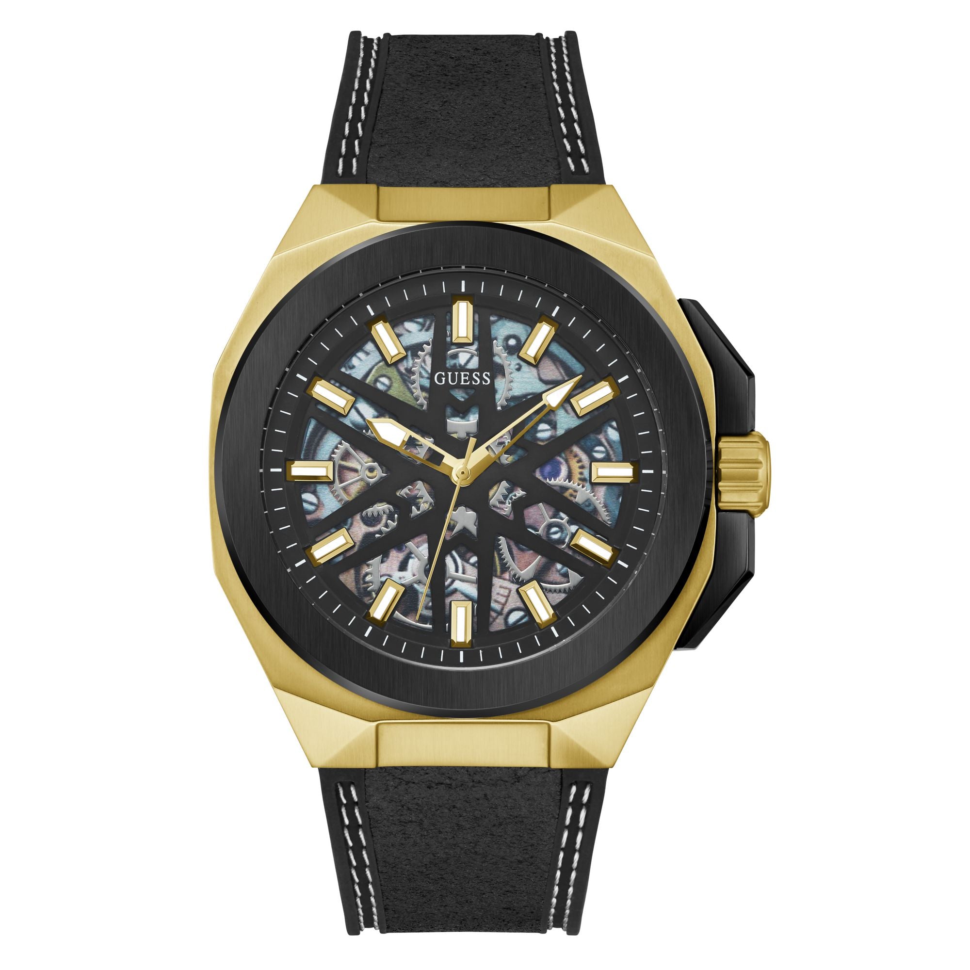 Guess Spoke Leather Black Round Dial Quartz Analog Men Watch - GW0635G2 ...