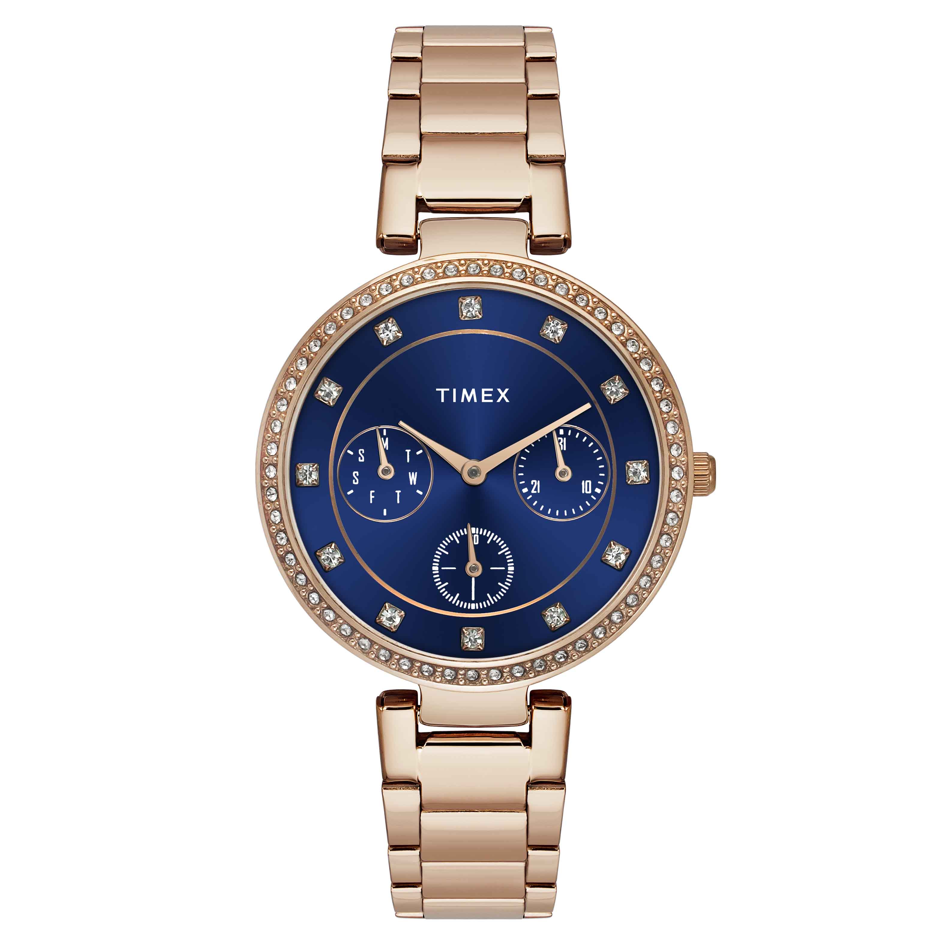 Timex Trendline Round 35mm Blue Dial Analog Women Watch - TWEL18703 ...