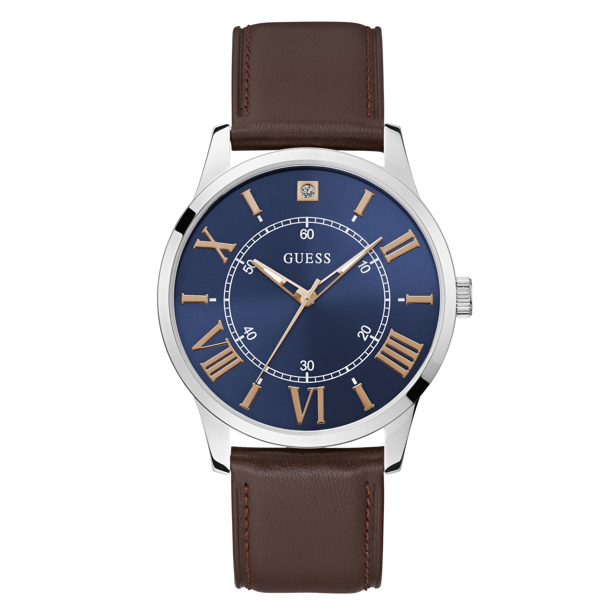 Guess Briefcase Leather Blue Round Dial Quartz Analog Men Watch ...