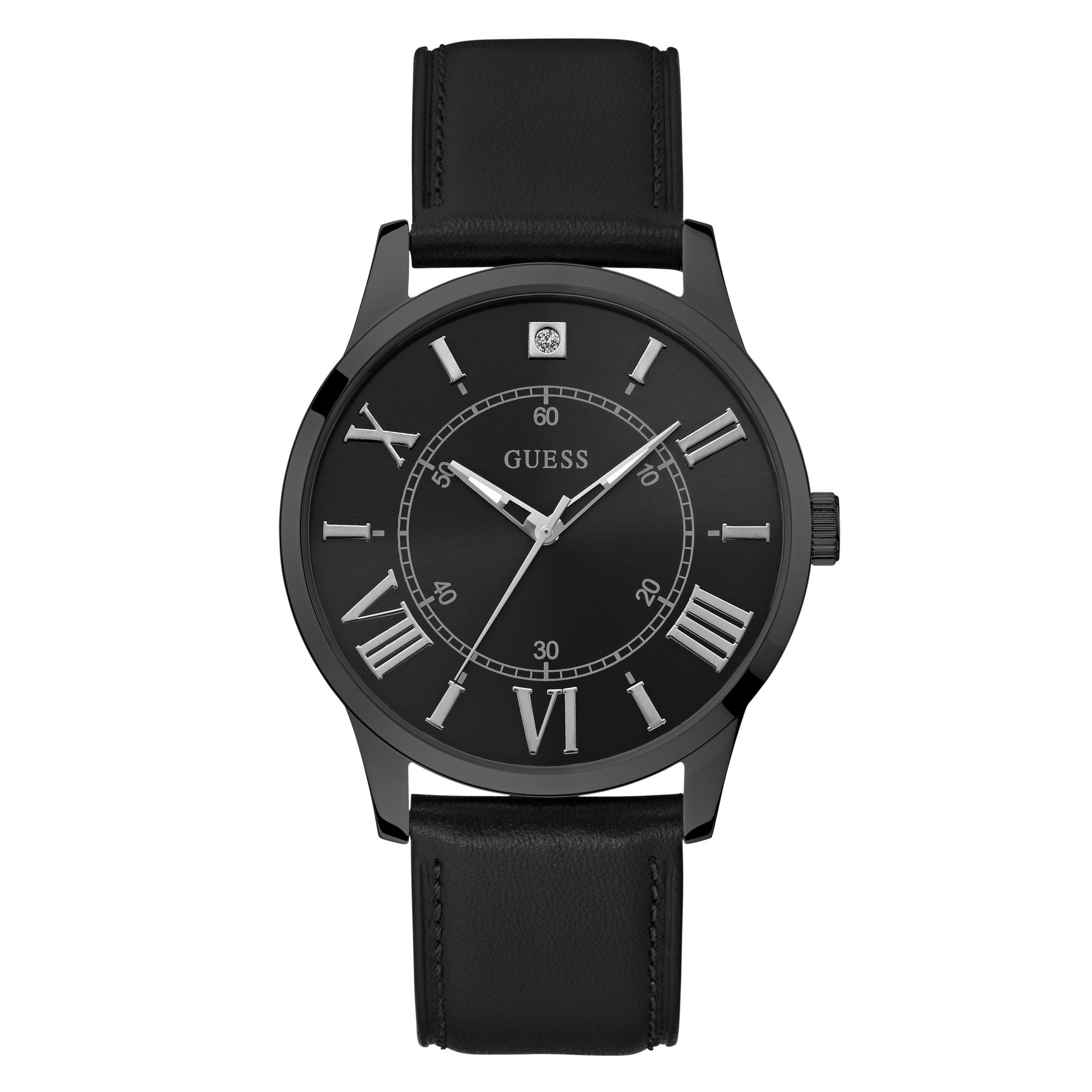 Guess Briefcase Leather Black Round Dial Quartz Analog Men Watch ...