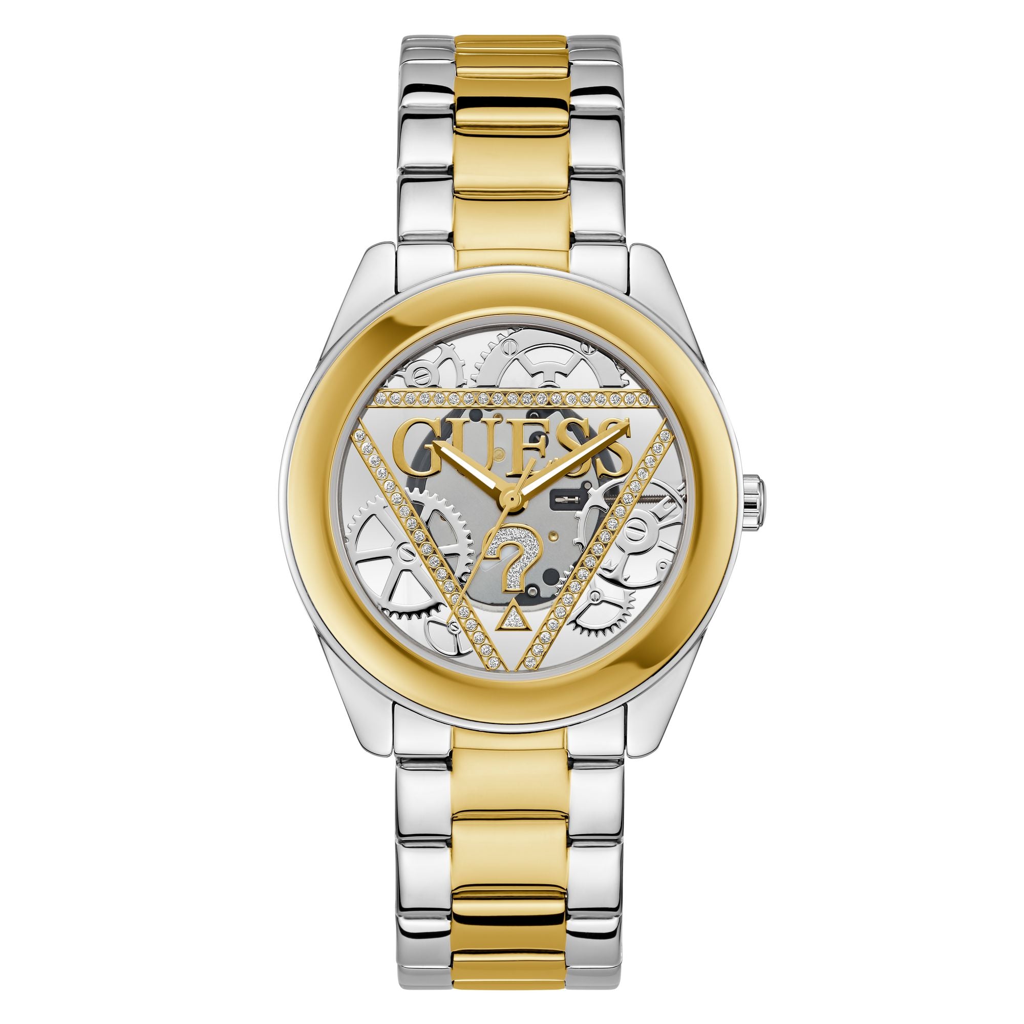 Guess Inner Workings Gold Round Dial Quartz Analog Women Watch ...