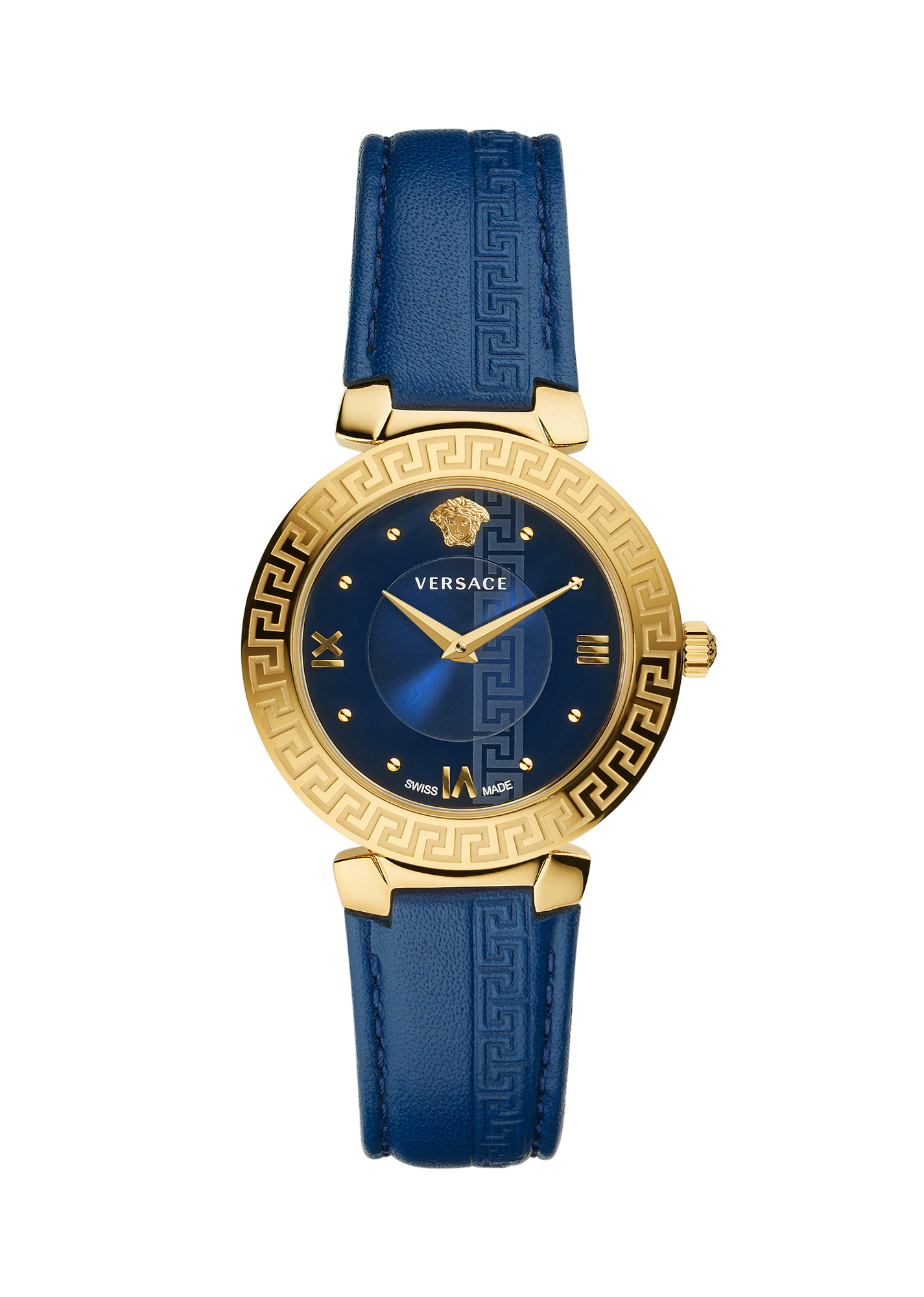 Versace Leather Blue Round Dial Quartz Analog Women Watch - V16040017 ...