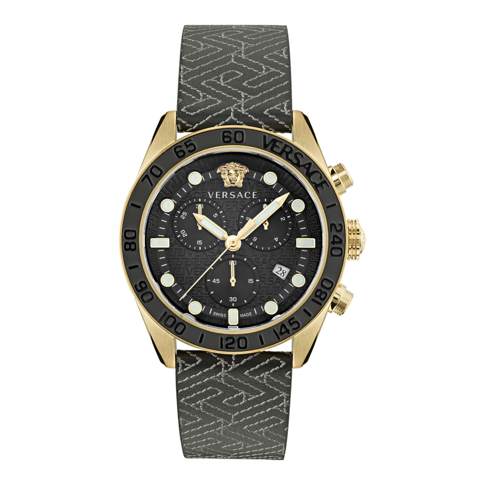 Versace Greca Dome Leather Gold Round Dial Quartz Men Watch - VE6K00123 ...