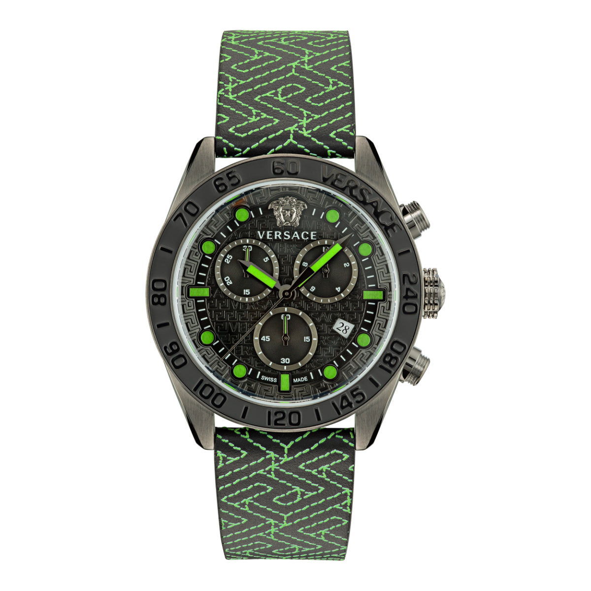 Versace Greca Dome Leather Black Round Dial Quartz Analog Men Watch ...