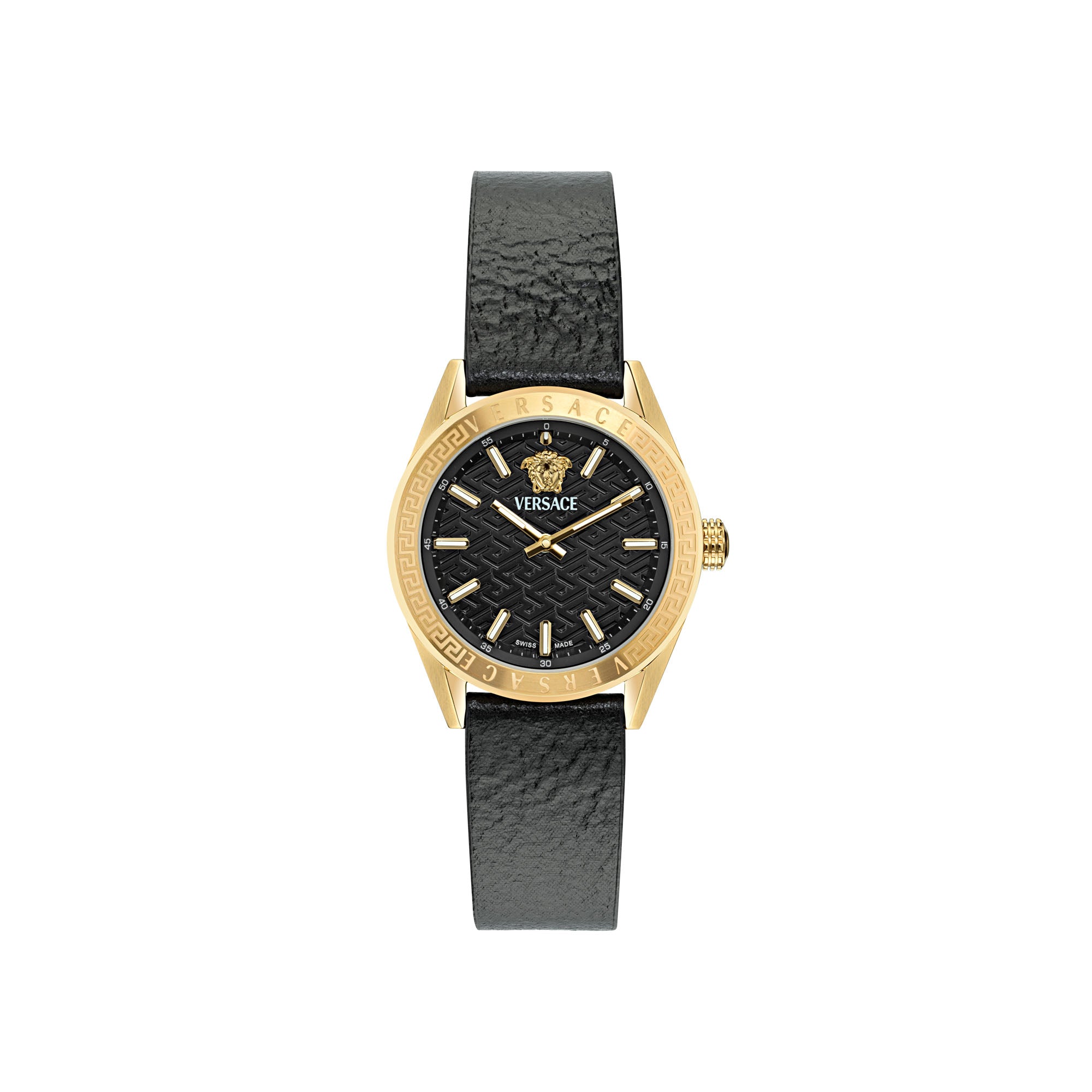 Versace Timeless V Code Leather Black Round Dial Quartz Analog Women W ...