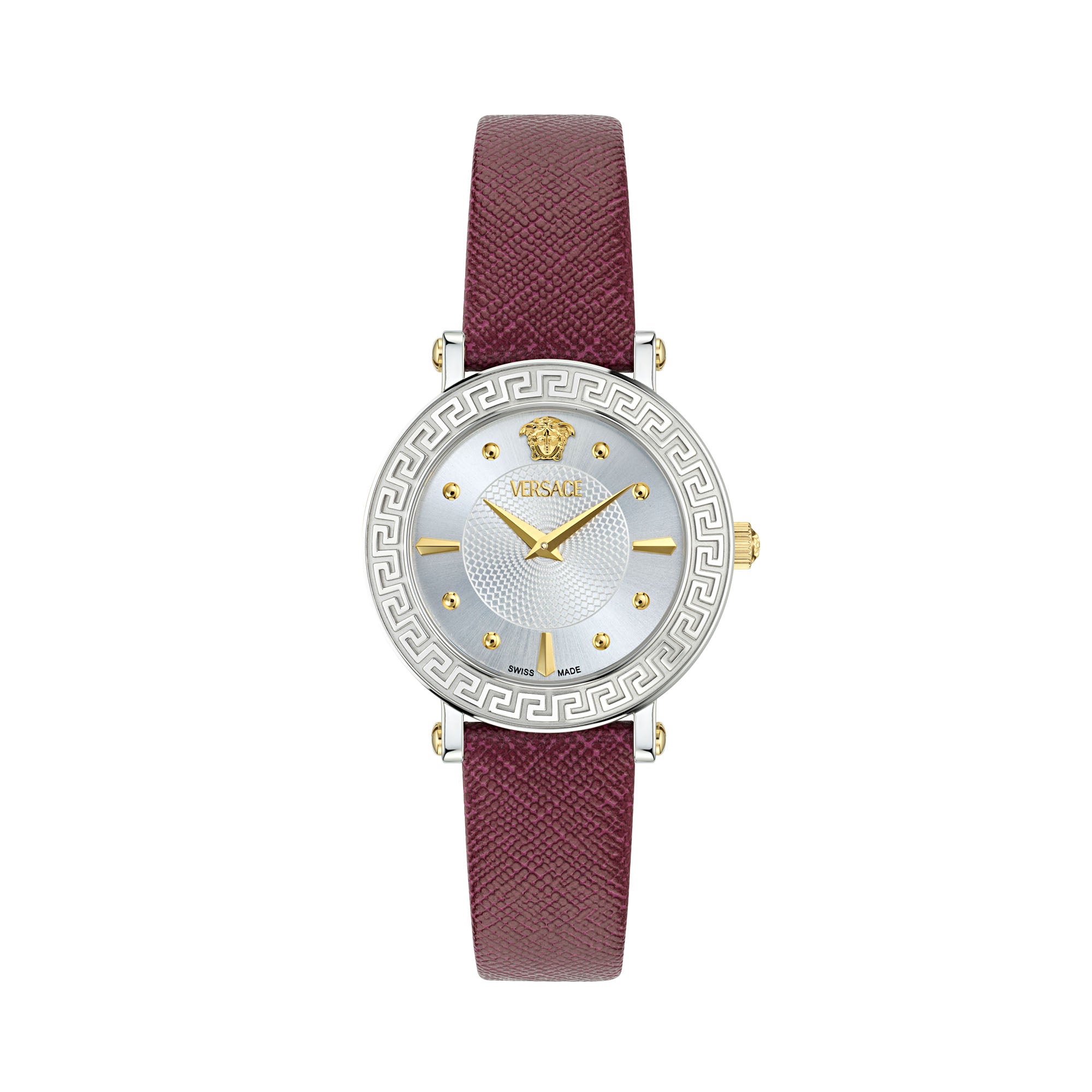 Versace Greca Sphere Leather White Round Dial Quartz Analog Women Watc ...
