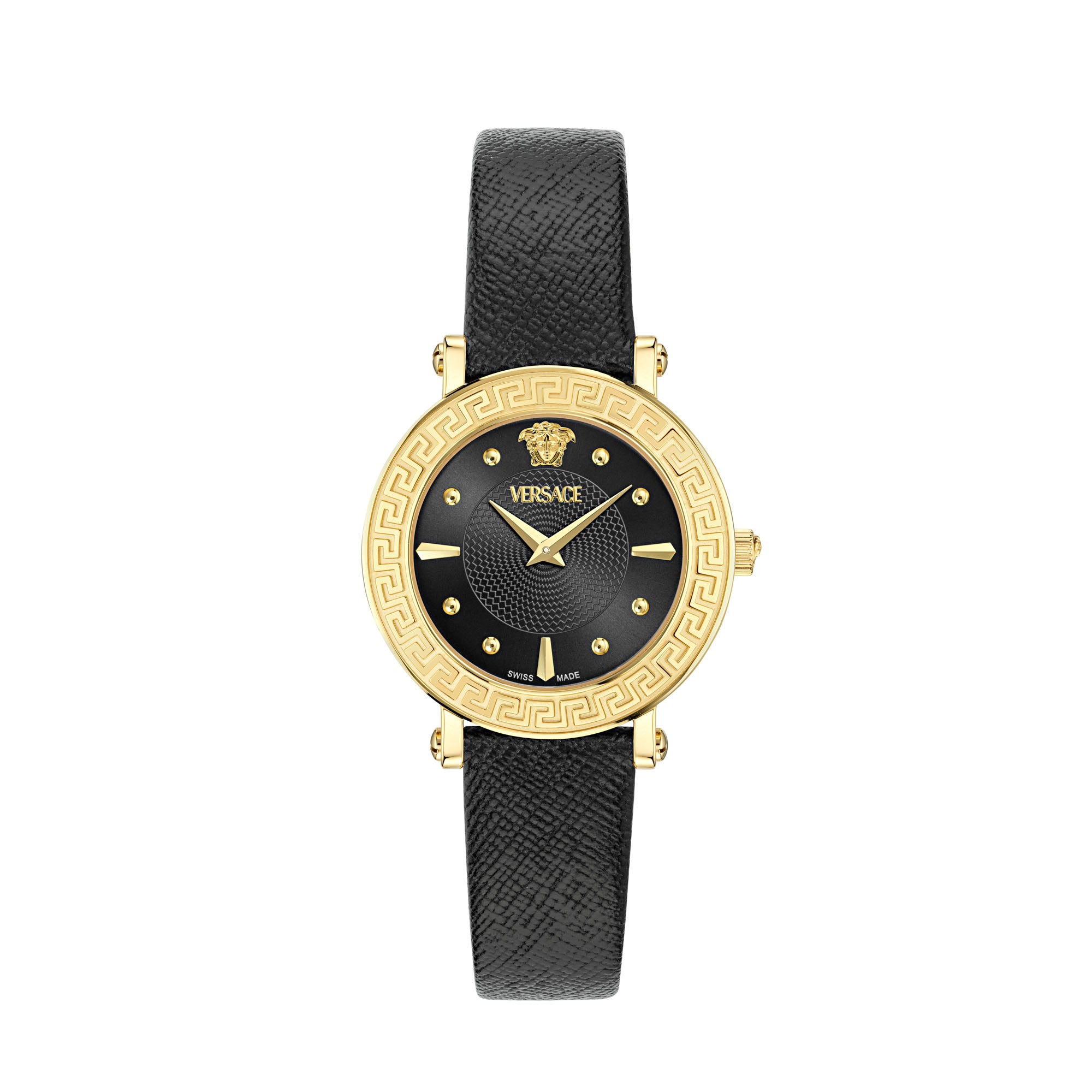 Versace Greca Sphere Leather Black Round Dial Quartz Analog Women Watc ...